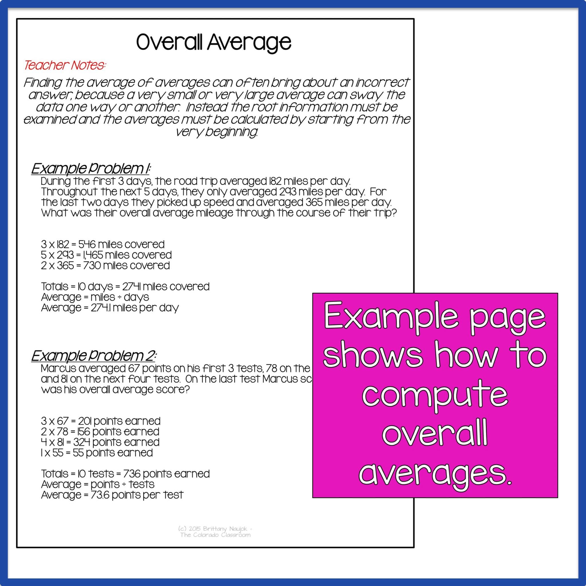 Overall Average Worksheets - The Colorado Classroom