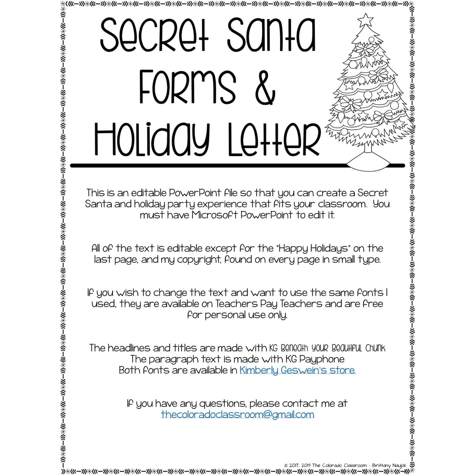 Secret Santa Forms & Holiday Party Forms - The Colorado Classroom