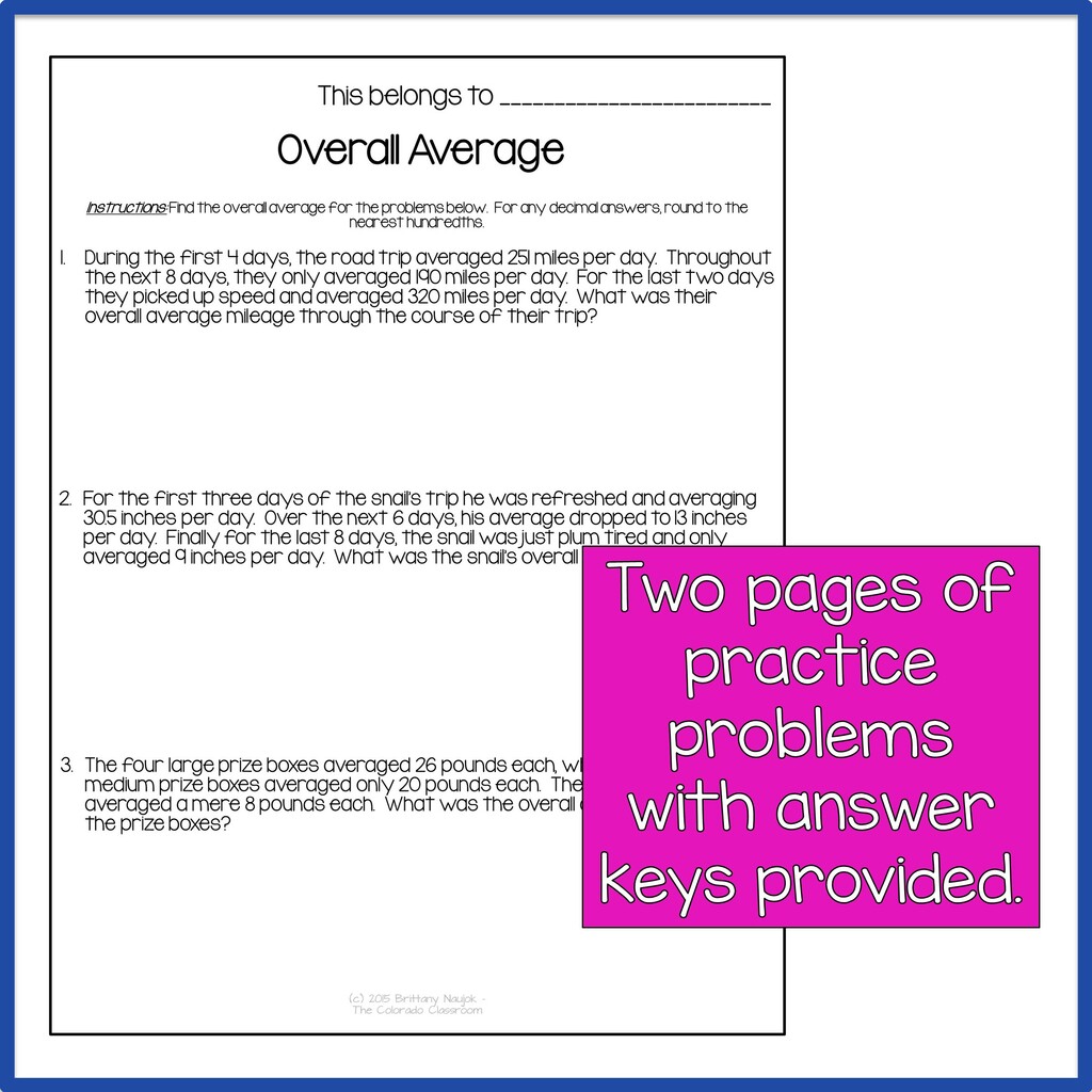 Overall Average Worksheets - The Colorado Classroom