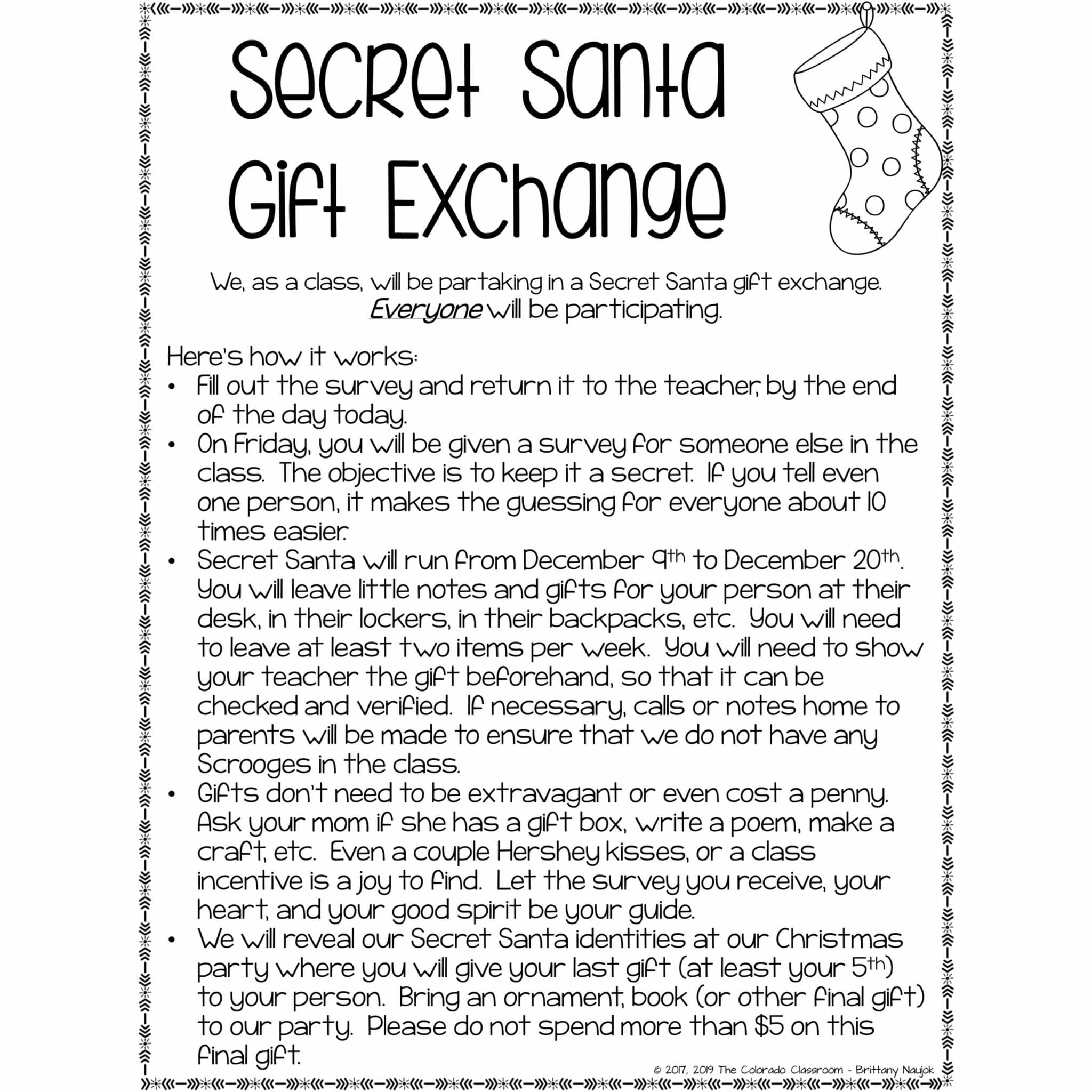 Secret Santa Forms & Holiday Party Forms - The Colorado Classroom
