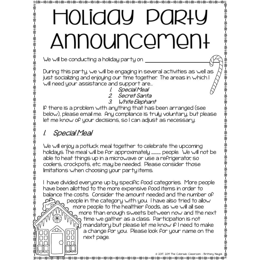 Secret Santa Forms & Holiday Party Forms - The Colorado Classroom