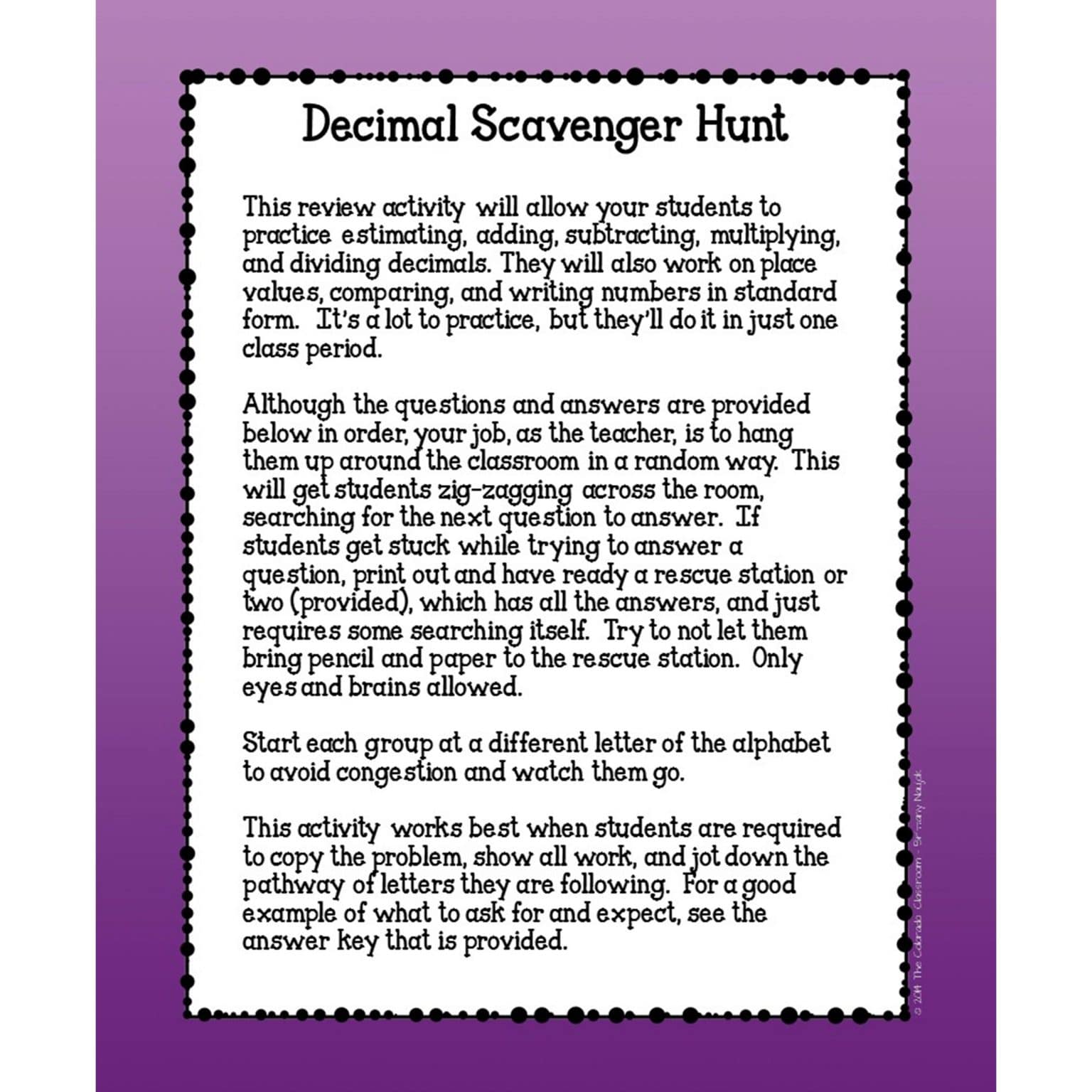 Decimals Scavenger Hunt Math Game - The Colorado Classroom