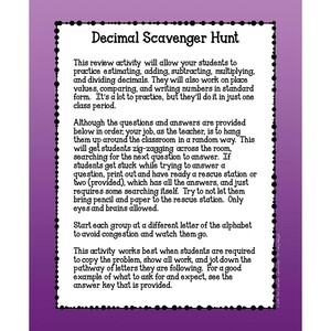 Decimals Scavenger Hunt Math Game - The Colorado Classroom