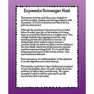 Exponents Scavenger Hunt Math Game - The Colorado Classroom