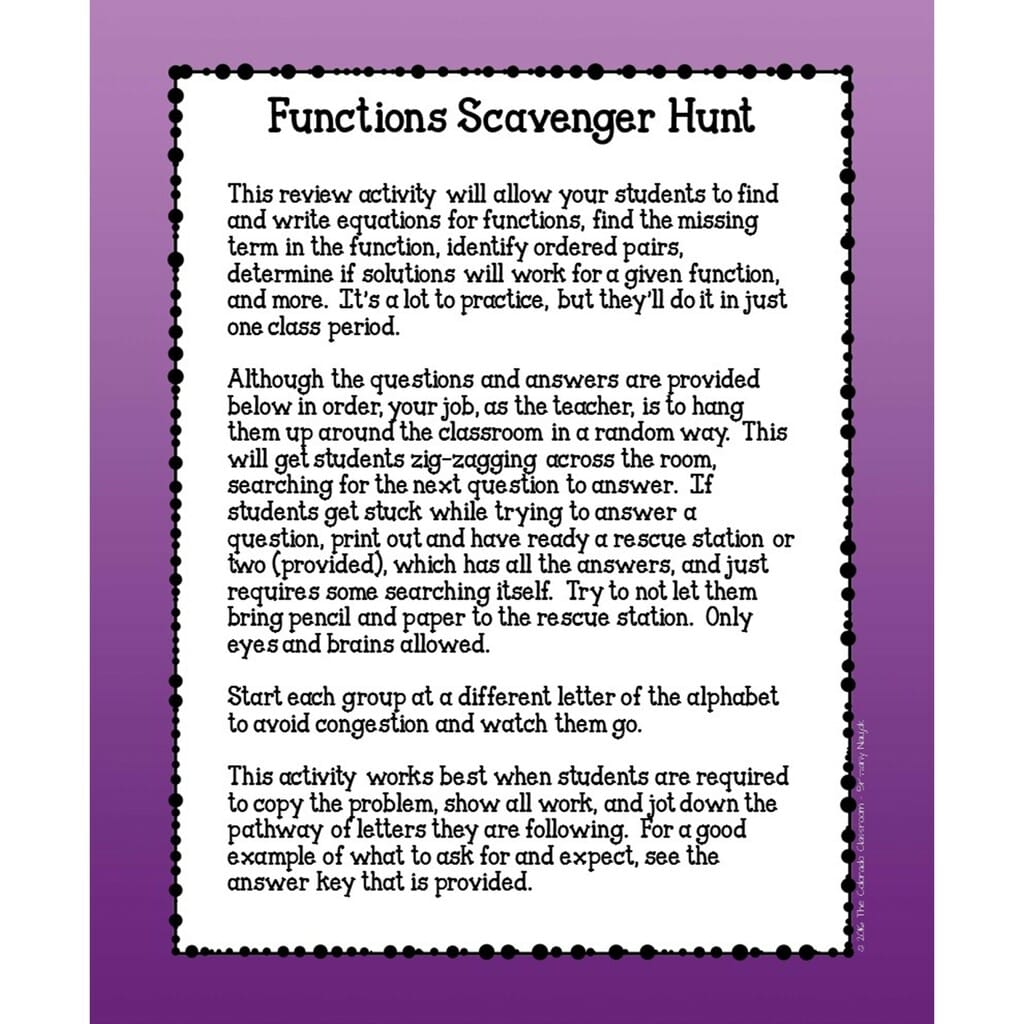 Functions Scavenger Hunt Math Game - The Colorado Classroom