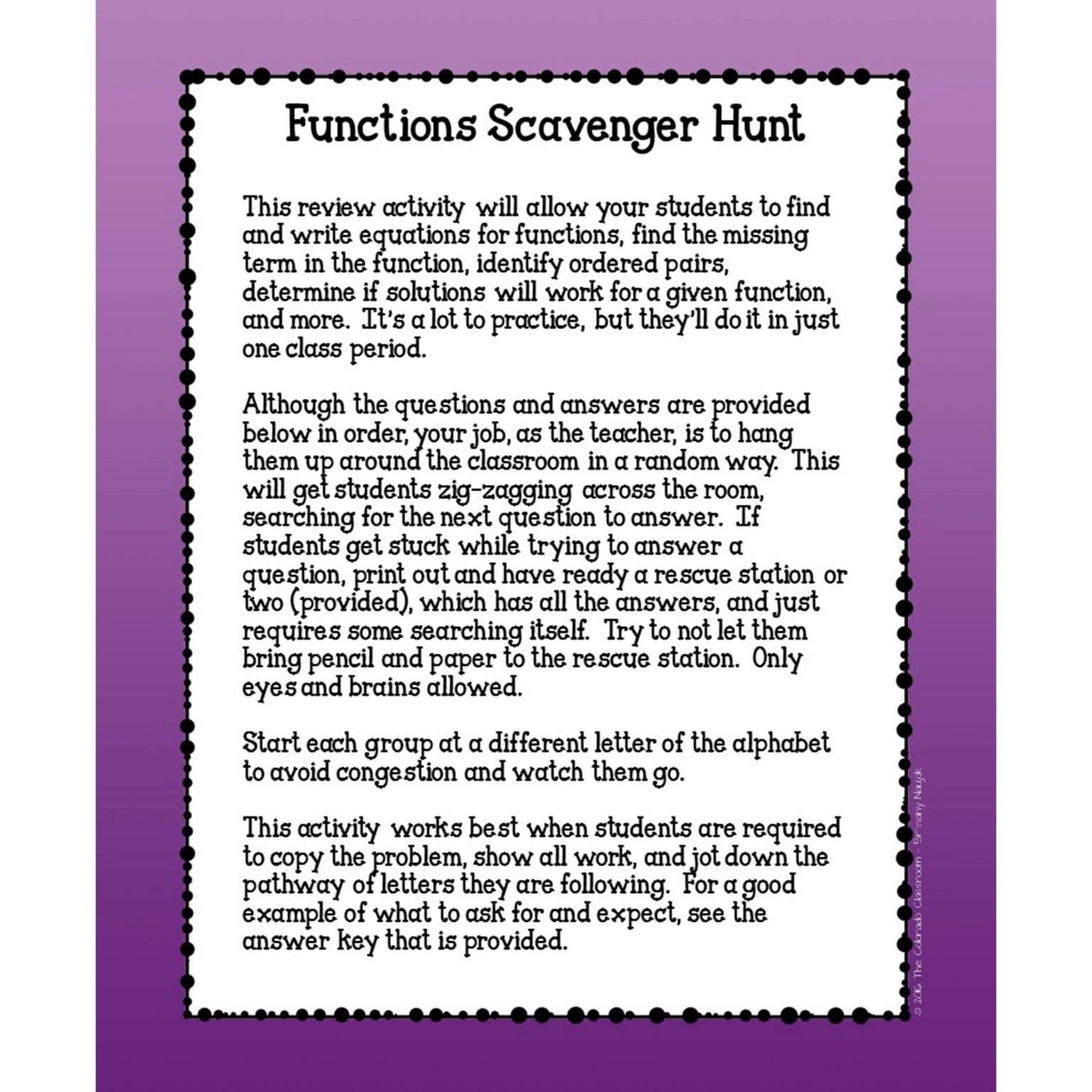 Functions Scavenger Hunt Math Game - The Colorado Classroom