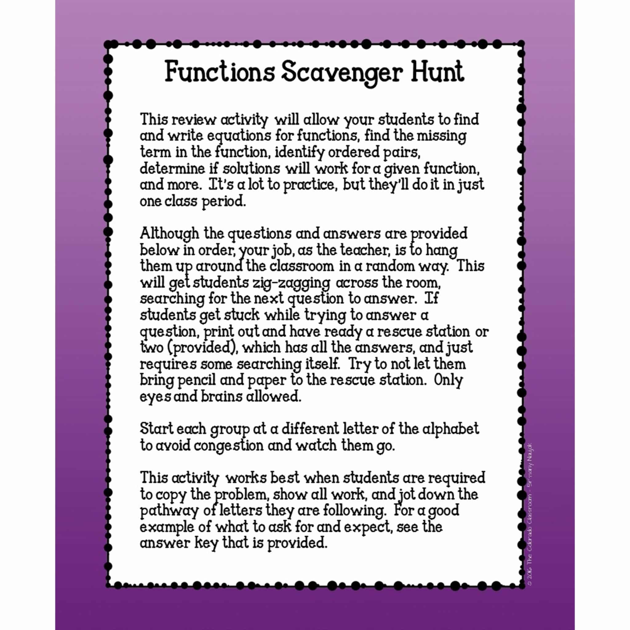 Functions Scavenger Hunt Math Game - The Colorado Classroom