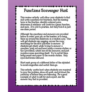 Functions Scavenger Hunt Math Game - The Colorado Classroom