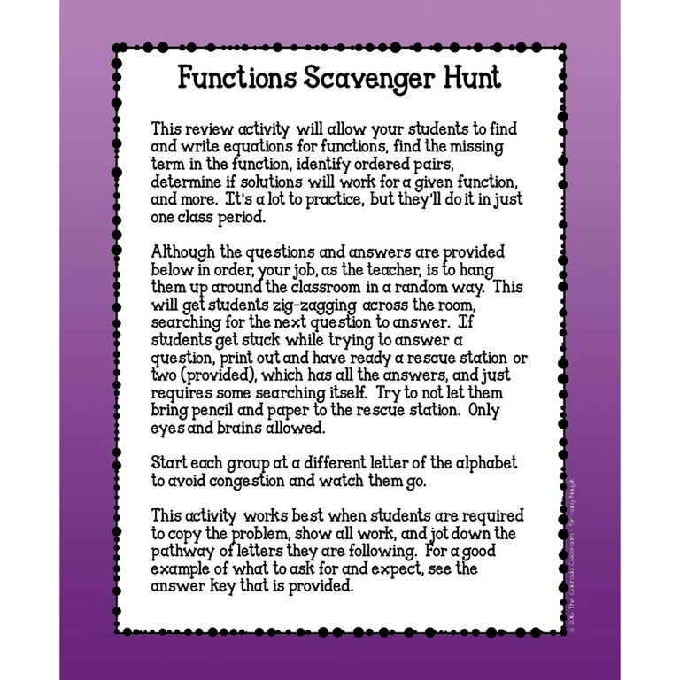 Functions Scavenger Hunt Math Game - The Colorado Classroom