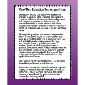One-Step Equations Scavenger Hunt Game - The Colorado Classroom