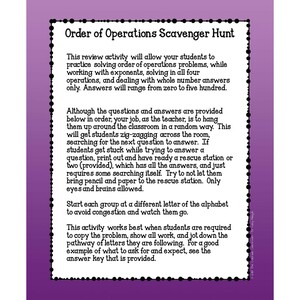 Order Of Operations Scavenger Hunt Game - The Colorado Classroom