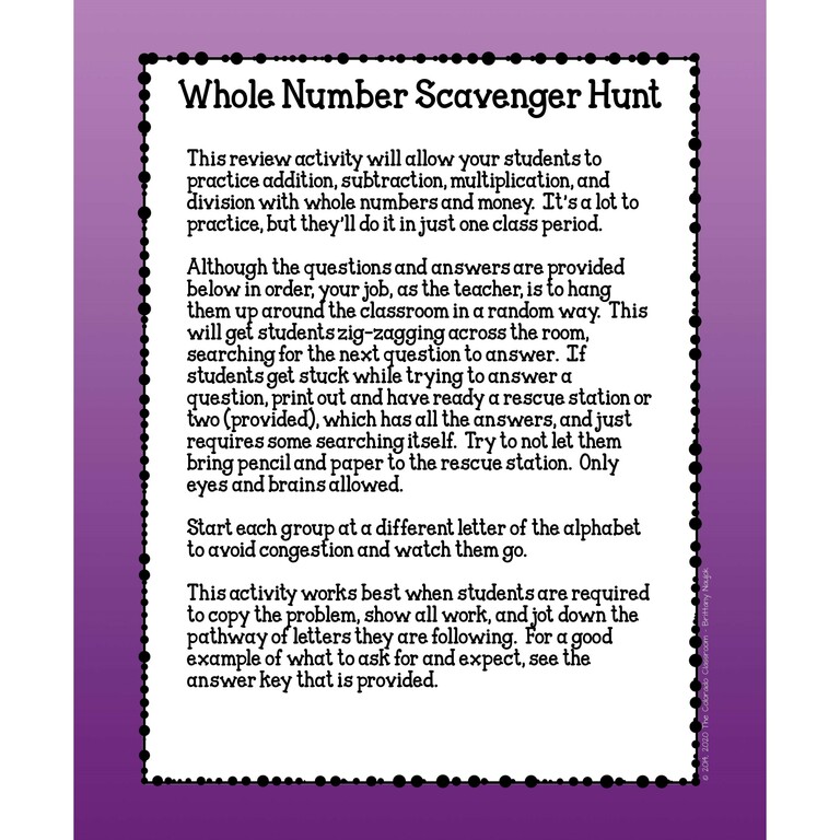 Whole Number Scavenger Hunt Math Game - The Colorado Classroom
